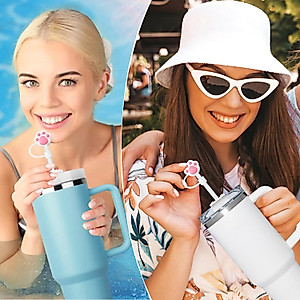 Haundry 6-Pack Straw Covers Cap for Stanley Cup, Stanley Straw Caps Compatible with 40 oz Stanley Tumbler, Reusable Silicone Dust-Proof Straw Tips for Stanley Jug Drinking Straws Plug, Bear Paw