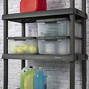 Sterilite 19363V06 25 Quart/24 Liter Shelf Tote, Clear Base with Flat Gray Lid and Latches, 6-Pack