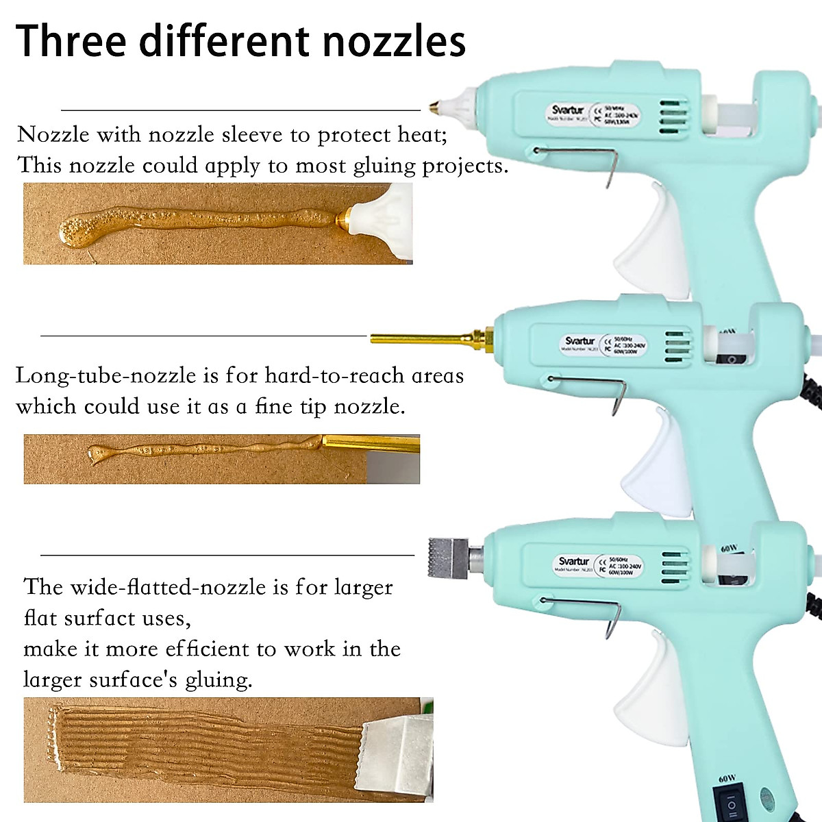 Full Size Hot Glue Gun Kit with 60W/100W/OFF Switch, 9.8ft Extra-long Power Cord Industrial Glue Gun with 2 Nozzles, 15 Glue Sticks, Case, Dual Power High Temp Hot Melt Glue Gun Large for Craft, Green