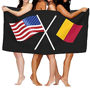 ADOSIA American and Belgium Flag Beach Towel 32x52in Oversized Soft Absorbent Beach Towel