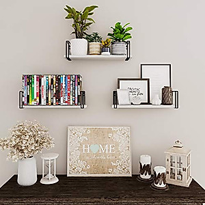 Wallniture Avila White Floating Shelves for Wall Storage, Wood Bathroom Shelves Wall Bookshelves Living Room Bedroom Kitchen Organization Set of 3