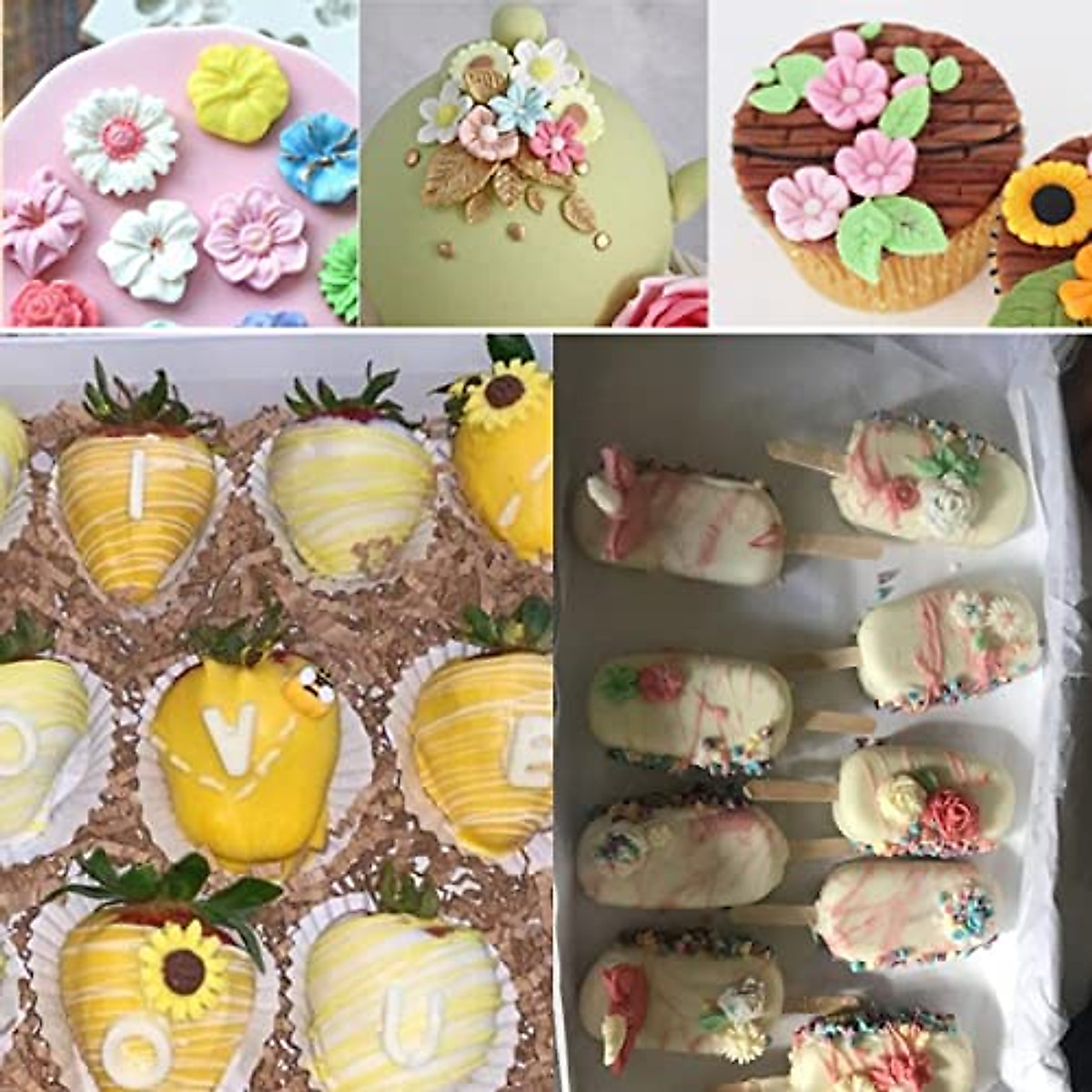 6 Pcs Flower Silicone Mold Set,Rose Daisy Butterfly and Mini Flowers Molds for Candy Chocolate Fondant Polymer Clay Soap Crafting Projects Cake Decoration