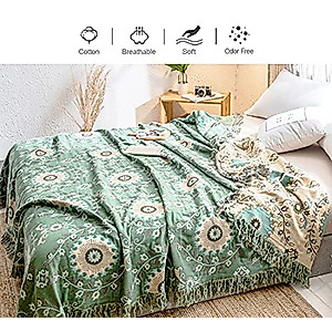 Heather Touch 100% Cotton Blanket Queen 78x90 Boho Oversized Throw Chair Covers with Tassels Lightweight Breathable Decorative Bed Blanket 4 Layers Muslin Couch Slipcover Sofa Protector Sunflower