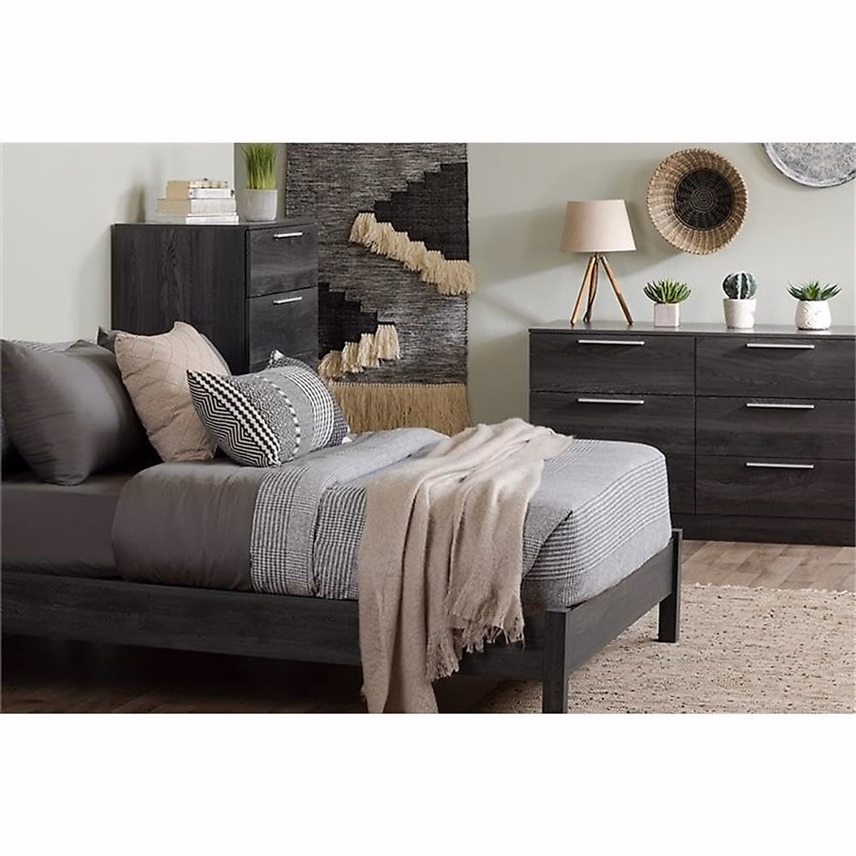 South Shore Step One Essential Platform Bed, Full, Gray Oak