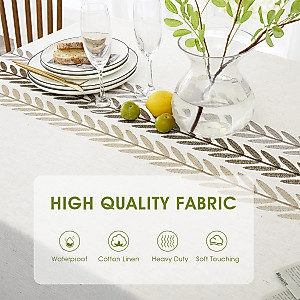 QIANQUHUI Embroidered Tablecloth for Dining Table,Dust Proof Spillproof Soil Resistant Cotton Linen Rectangle Table Cloths (Coffee Wheat, Rectangle/Oblong, 55'x86'', 6-8 Seats)