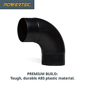 POWERTEC 70105 4" Elbow Dust Hose Connector, Black, 4", 90 Degree Elbow