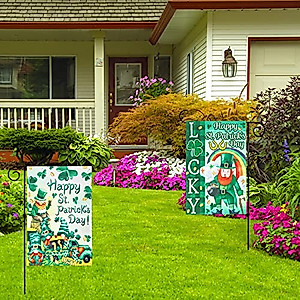 St Patricks Day Decorations Outdoor, St Patrick's Day Garden Flag Gnome Shamrock , 3PCS Yard Flag Irish Green Shamrock Garden Flag Double Sided Decorative Garden Flag for St. Patrick's Day Outdoor Decoration（3PACK)