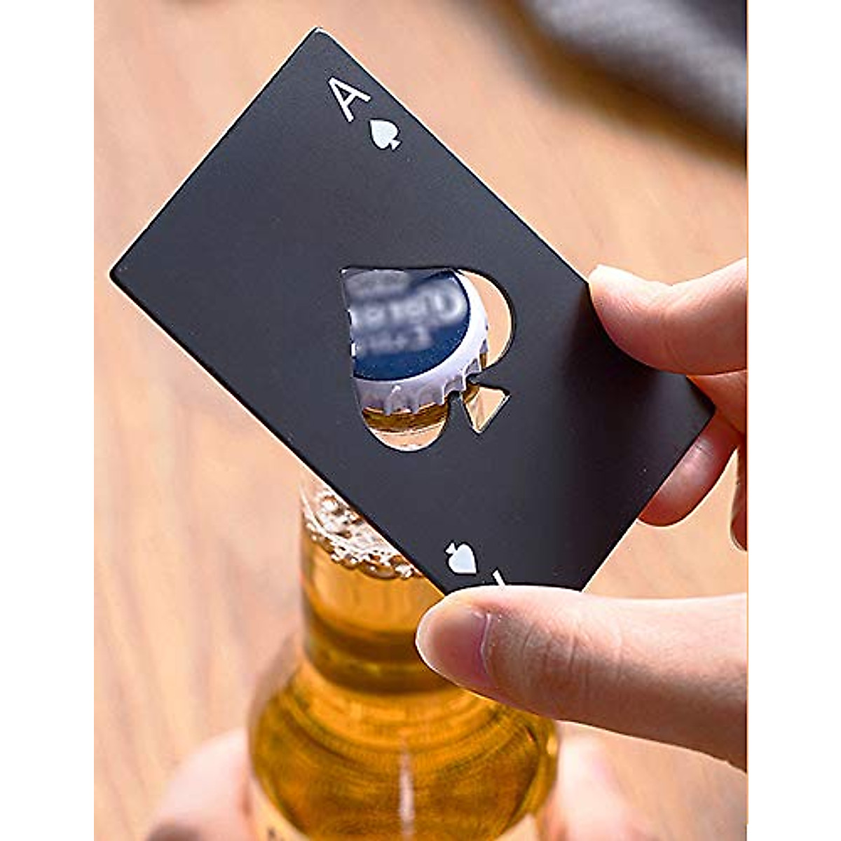 Famgee Wine Bottle Opener Stainless Steel Credit Card Size Casino Beer Bottle Opener Cap Opener for Your Wallet Wedding Party Groomsmen Bridesmaid Gifts 6 Pcs (Black)