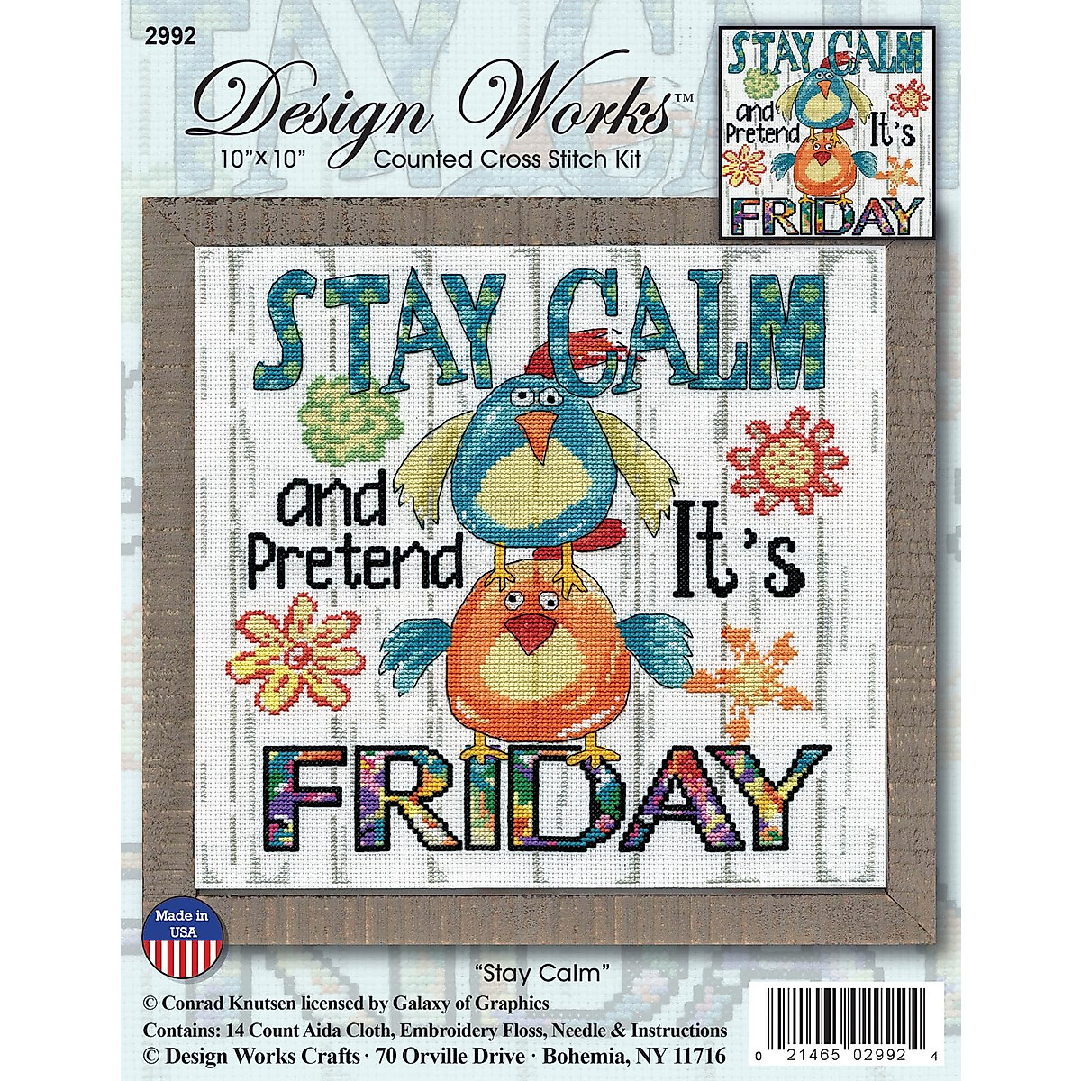 Design Works Crafts, 10" x 10" Counted Cross Stitch Kit, Stay Calm, White