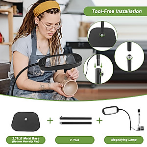 10X Magnifying Glass with Light and Stand, Desktop Hands Free Magnifier, Lighted Magnifying Glass for Close Work Reading Hobbies Crafts Repair