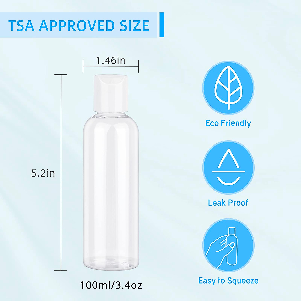 TSA Approved Travel Bottles Set for Toiletries Squeeze Size Container Kit Portable Leak Proof Refillable Cosmetic Airplane Essential Shampoo Hair Conditioner Body Lotion Bath Shower Gel