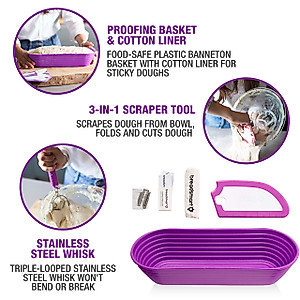 Breadsmart Artisan Bread Making Kit - 5PC Sourdough Bread Baking Supplies Set - Lame, Scraper, Whisk, Banneton Bread Proofing Basket & Cotton Liner