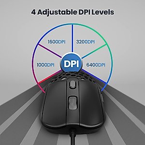Blade Hawks RGB Gaming Mouse Wired, 60 g Ultra-Lightweight Honeycomb Computer Mice,Gaming Mouse with 6 Function Buttons,7 Backlight,6400 Adjustable DPI for Windows PC & Laptop Gamers