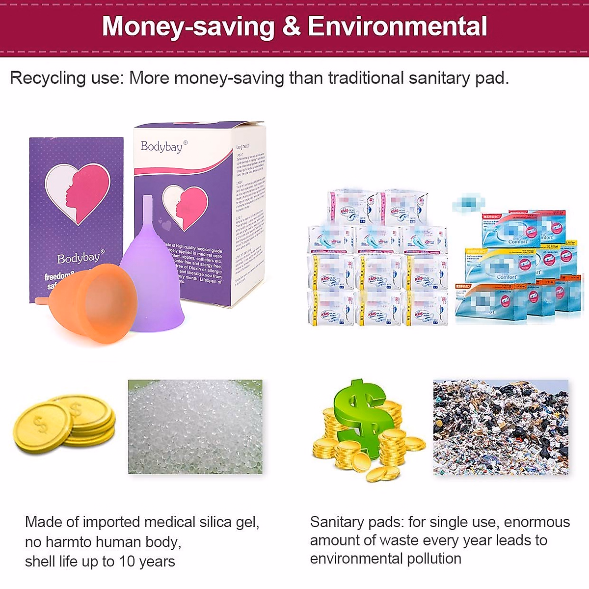 Bodybay Menstrual Cup, Set of 2 Periods Kit with FDA Registered，Best Feminine Alternative Protection to Tampons and Cloth Sanitary Napkins