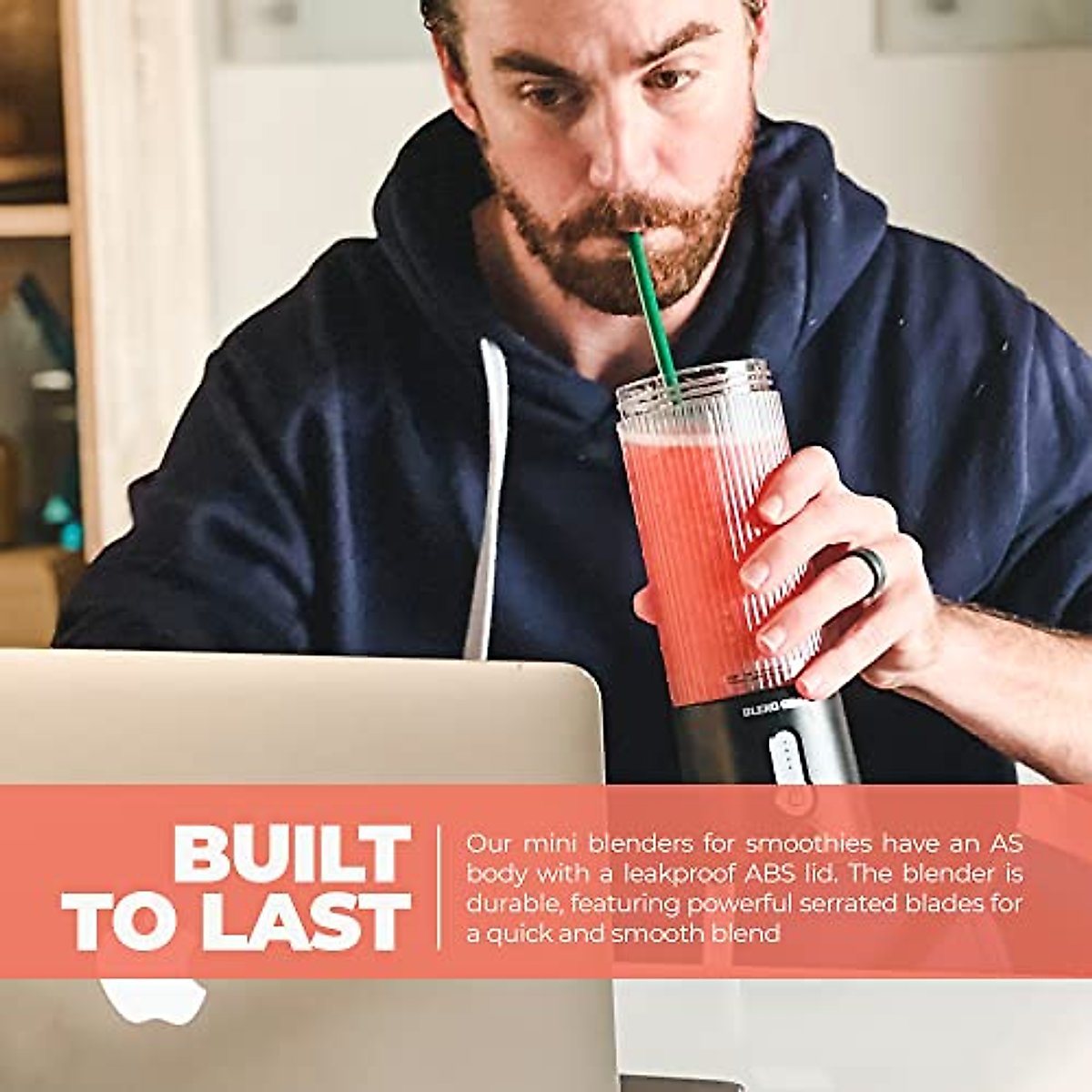Blend Genix Blender for Shakes and Smoothies – Advanced Portable Fruit Blender with USB Charging Premium Blender Bottle with 450ml Capacity Lightweight and Durable Materials Practical Lanyard, Black