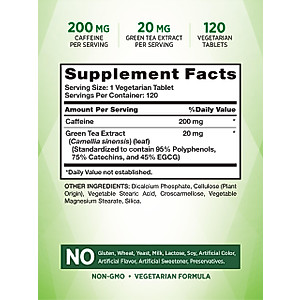 Caffeine Pills | 220mg | 120 Count | with Green Tea Extract | Vegetarian, Non-GMO & Gluten Free Supplement | by Nature's Truth