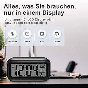 Lesipee Digital Alarm Clock, Clock for Bedroom, Desk Clock Battery Operated, Digital Clock with Smart Night Light 12/24H Display Snooze function for Heavy Sleepers