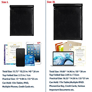 AtfArt Faraday Bag for Car Keys Fob Protector Faraday Bags Fireproof Waterproof Document Bag for IPAD RFID Signal Blocking Bag for Anti-Hacking NFC/WiFi/GPS/Important Documents(M - 13.38 * 7.87in)