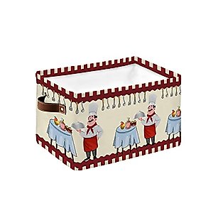 Storage Baskets for Organizing, Toy Box Chest Chef Gourmet Knife And Fork Foldable Cube Storage Bin with 2 Leather Handles Set of 1