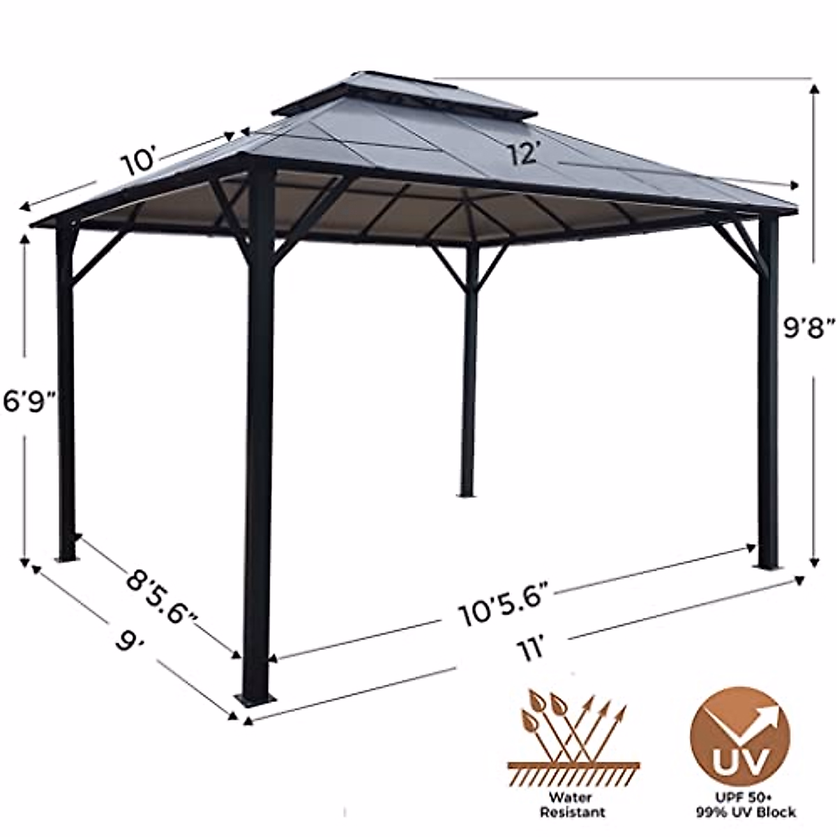 LHLLHL 12 ft. x 10 ft. Aluminum Hardtop Outdoor Patio Gazebo with Insulated Double-Roof Hardtop and Netting