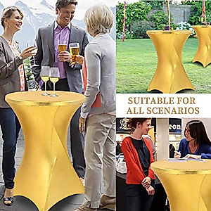 4 Pack Cocktail Spandex Stretch Square Corners Tablecloth, 32"x43" Metallic Gold Spandex Cocktail Table Cover, Fitted High Top Round Table Cloth for Wedding Bar Party Events Home Decor Supplies