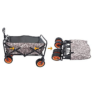 Collapsible Foldable Wagon with Brakes, Heavy Duty Utility Wagon Cart, Large Capacity Grocery Wagon for Camping Garden Beach Shopping,Handle Adjust