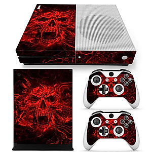 UUShop Protective Vinyl Skin Sticker for Microsoft Xbox One S Slim Red Skull