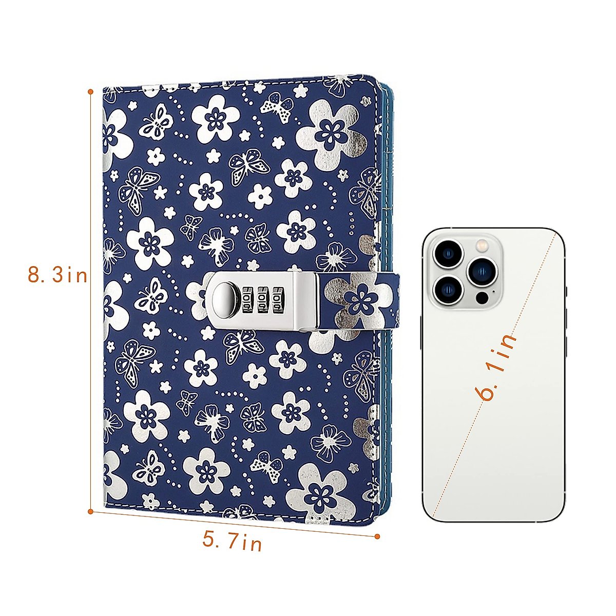 Lock Leather Binder Diary Personal Writing Diary Lock Journal Diary Digital Password Notebook， A8 Size, Silver