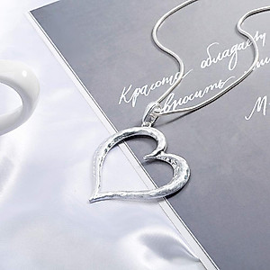 welbijoux Necklaces for Women Heart Pendant Sweater Layered Y Statement Bohemian Silver Chain Necklace with Gifts Box Jewelry (Silver)