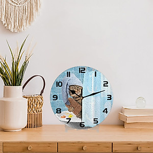Wall Clocks for Living Room Decor 10 Inch Silent Non-Ticking Wall Clocks Battery Operated Round Hanging Clock Real Wood for Home/Office/Kitchen/Classroom/School Cat Pattern