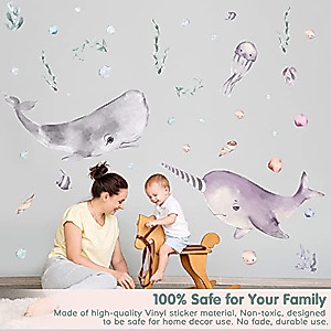 Big Fish Wall Stickers Dreamy Whale Wall Decals for Nursery Wall Decor Fairy Room Wall Stickers Peel and Stick Kids Decals for Girls Bedroom Living Room Wall Decor