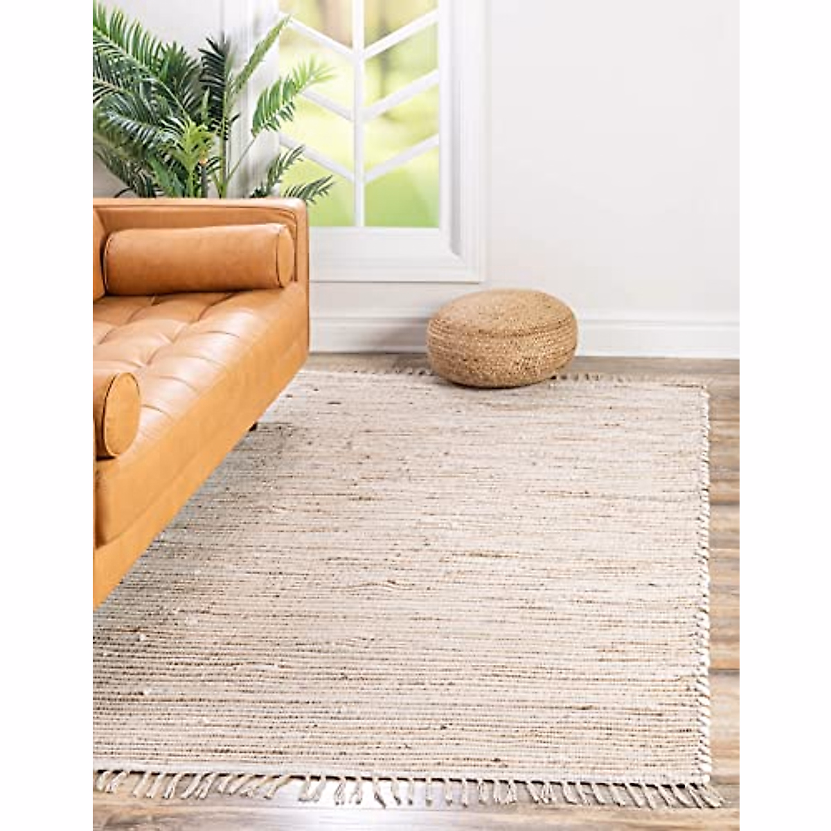 Unique Loom Chindi Jute Collection Area Rug (10' x 14' 1" Rectangle, Natural/ Ivory)