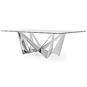 ZURI Modern Serra 94" Dining Table - Clear Glass with Polished Stainless Steel Base