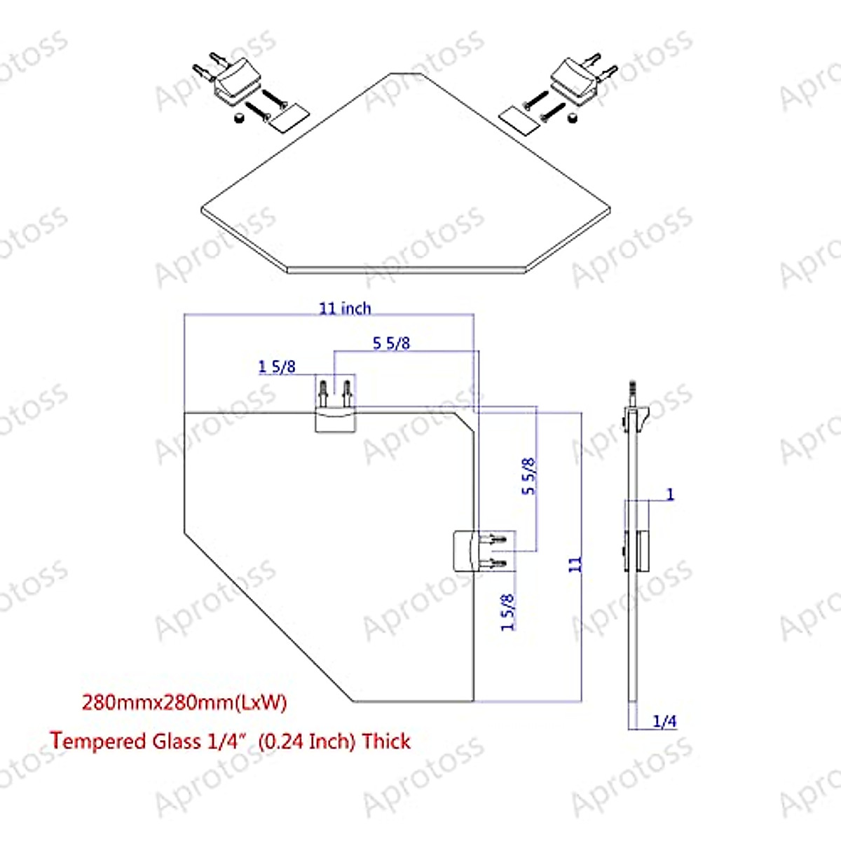 APROTOSS Transform Your Bathroom into a Stylish Oasis with Our 11-inch Glass Corner Shower Shelf.Glass Shower Shelves,Glass Floating Shelf Perfect for Showcasing Your Favorite Items