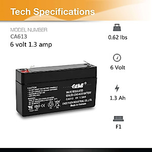 Casil 6V 1.3Ah Replacement Battery Compatible with WB613 UB613 PS612 WKA6-1.3F ExpertPower EXP612 6V 1.2 Mighty Max ML1.3-6 Crome AJC SigmasTek Elk 0613 NPP NP6-1.3 2 Pack