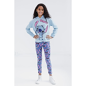 Disney Lilo & Stitch Little Girls Pullover FleeceHoodie and Leggings Outfit Set Blue 7-8