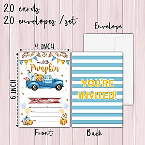 Fall Birthday Invitations, 1st Pumpkin Truck Birthday Party Invitation Card, Autumn Harvest Fill-in Invites, Birthday Party Favors & Thanksgiving Supplies (20 Set of Invitations with Envelopes)-04