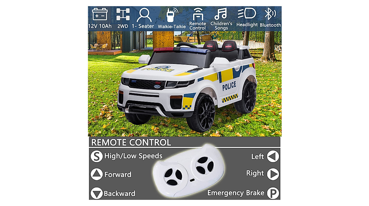 12V Police Car for Kids - Remote Control Electric Ride-On