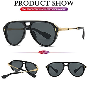 AIEYEZO Retro Aviator Sunglasses for Men Women Classic Military Pilot Sun Glasses 70s Vintage Shades (Black/Gold)
