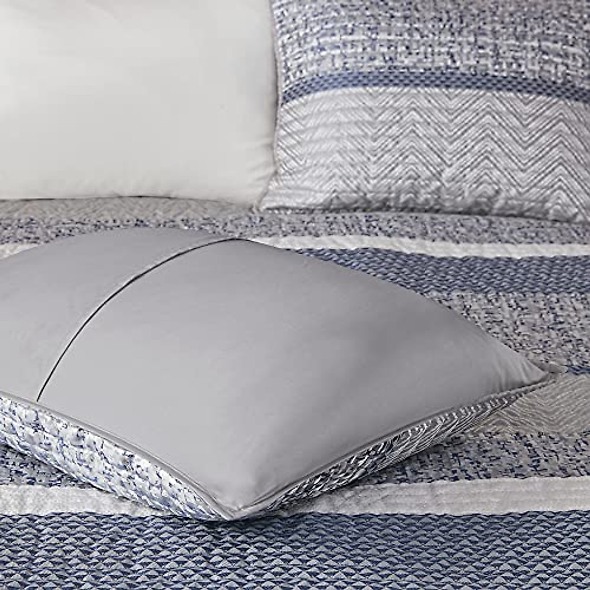 Madison Park King Quilt Set Lustrous Jacquard & Glitter Accent Coverlet Set for King Size Bed - All Season, Lightweight King Quilt Set, Shams, Decorative Pillow, King/Cal King Chevron Grey/Navy