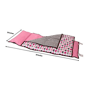 Bacati - 100% Cotton Percale Fabrics Nap Mat with Pillow for Toddler Girls, Measures 50 x 20 x 1.5 Inches, Ideal for Daycare and Preschool, BPA-Free (Elephants, Pink/Grey)