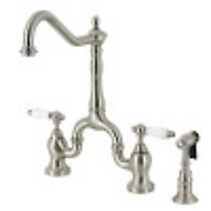 Kingston Brass KS7758PLBS English Country Bridge Kitchen Faucet, Brushed Nickel