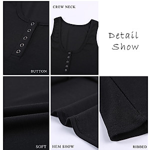 BTFBM Women's Summer Ribbed Tank Tops Crew Neck Button Down Slim Fit Basic Sleeveless Tunic Blouse Casual Henley Shirts(Sleeveless Black, Medium)