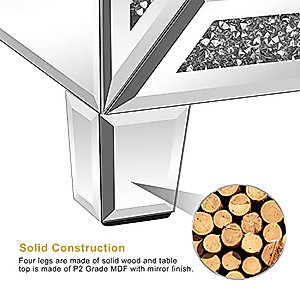 VINGLI Mirrored Nightstands Set of 2 Modern Bedside Table 3 Drawer Glass Side End Table Silver Dresser for Bedroom, 23”L x 13.8”W x 24.3”H