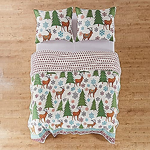 Levtex Home Merry & Bright Collecion - Tinsel Quilt Set - Full/Queen Holiday Quilt 88x92 and Two Standard Shams 20x26 - Folk Christmas Reindeer - Reversible