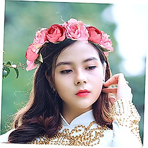 FRCOLOR 1 Set Wreath Headband Women’s Suits Girls Accessories Wedding Headband Flower Crowns Corsage Flower Corsage Wristlet Miss Pink Fabric Wristband Flower Girl Flower Rings for Women