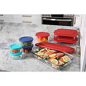 BOVADO USA 4 Cup Glass Food Storage Containers (4 Pack) | Nonpourous Dishwasher, Freezer & Oven Safe Glass, Easy-Clean | Blue Lids