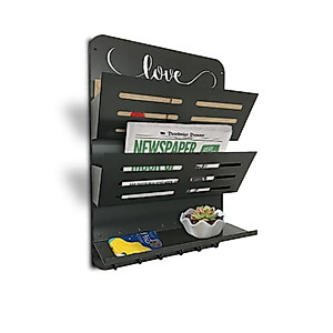 Beyond Decor Key Holder & Mail Shelf- Wall Organizer Rack for Keys, Letters, Bills, Phones - Perfect for Entryway, Kitchen (Matte Black, Love Lives Here)