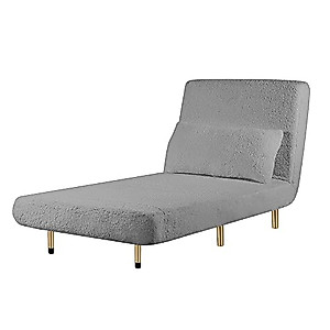 GIA Tri-Fold Convertible Sherpa Sofa Bed Chair with Removable Pillow and Legs, Set of 1, Gray