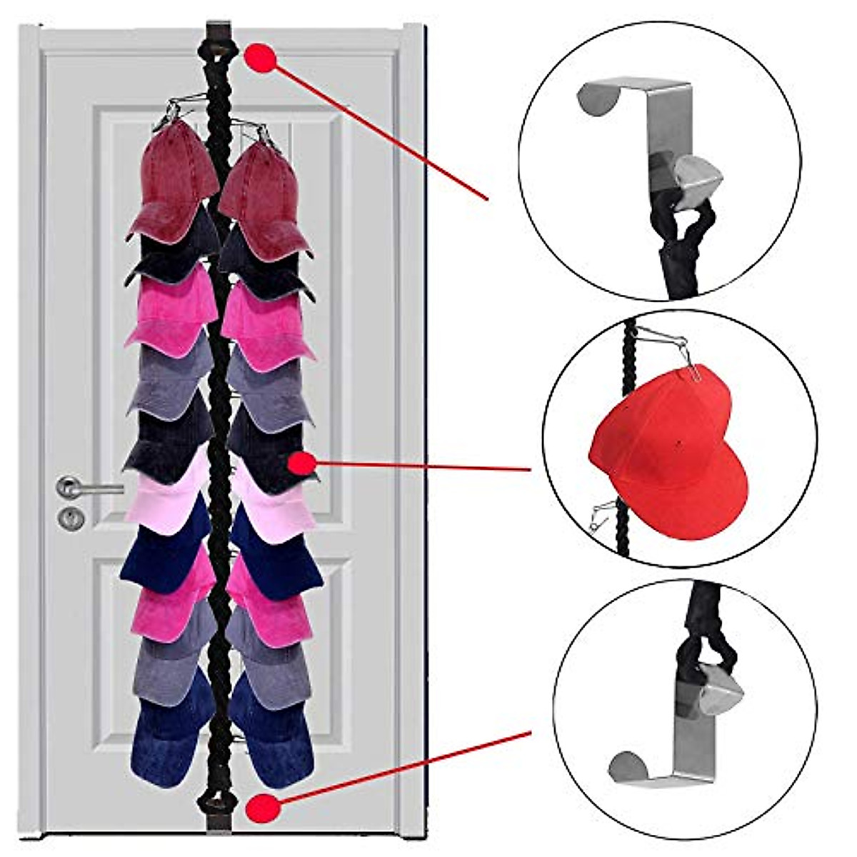 Over Door Hanging Storage Chain with 20 Stainless Steel Clips, Toy Storage Chain Multipurpose Organizer for Your Toys, Sun Visors, Hats, Cap, Scarves, Gloves, towel, Jewelry, etc.